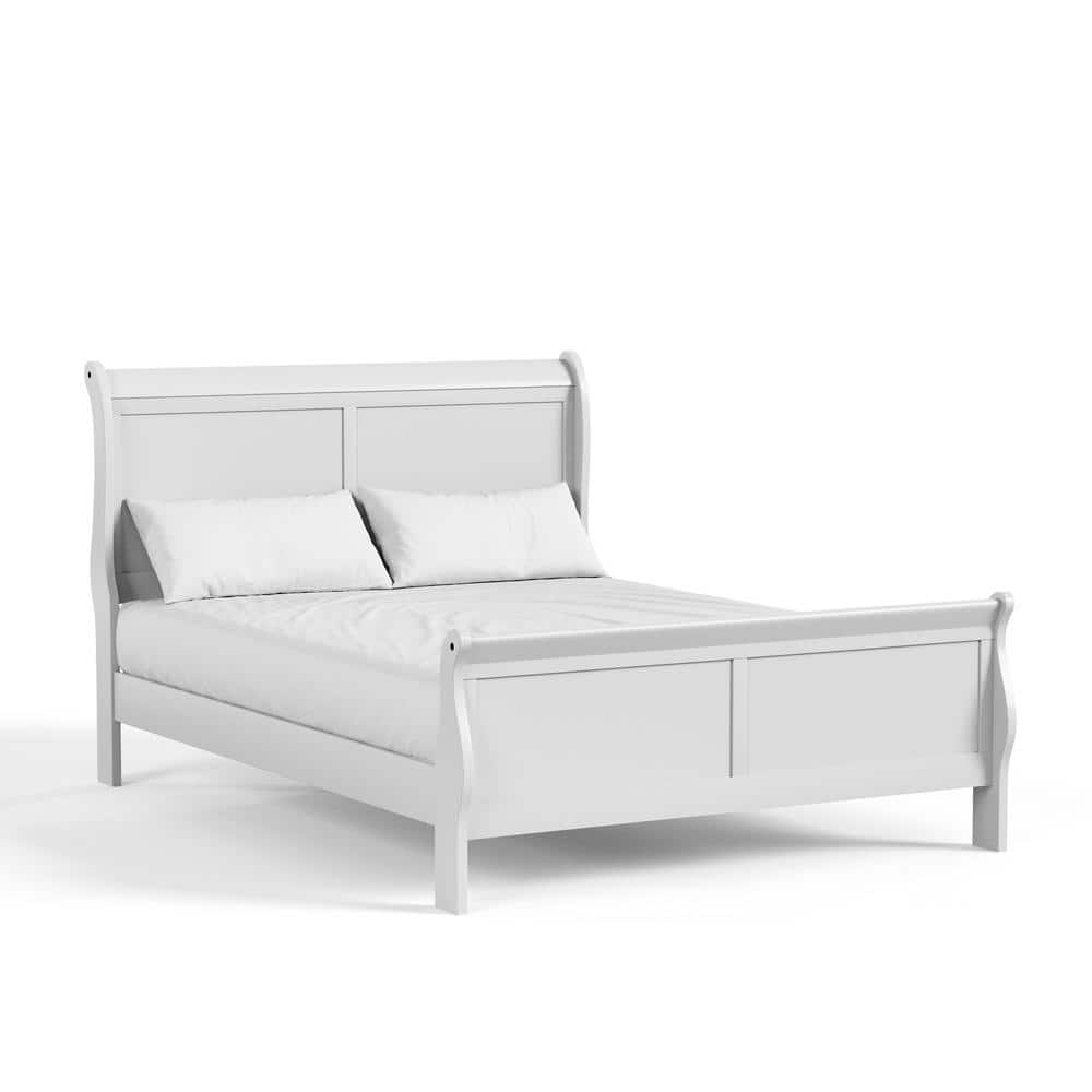 Furniture of America Burkhart White Queen Wood Frame Sleigh Bed with ...