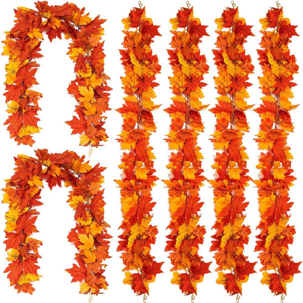 6PCS 5. 6Ft Yellow and Red Fall Artificial Maple Leaf Autumn Garland ...