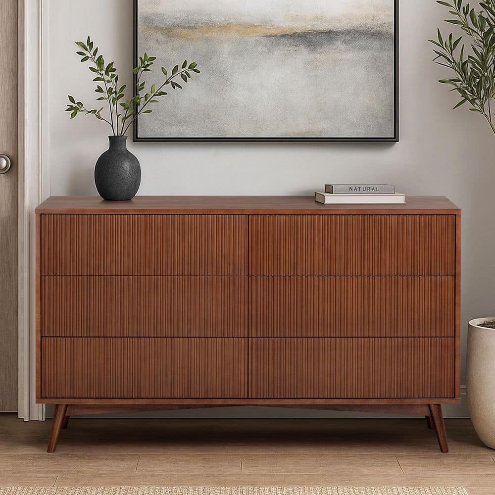 Teamson Home Tremolo Walnut 6 Drawer 55 in. Wide Dresser without Mirror ...