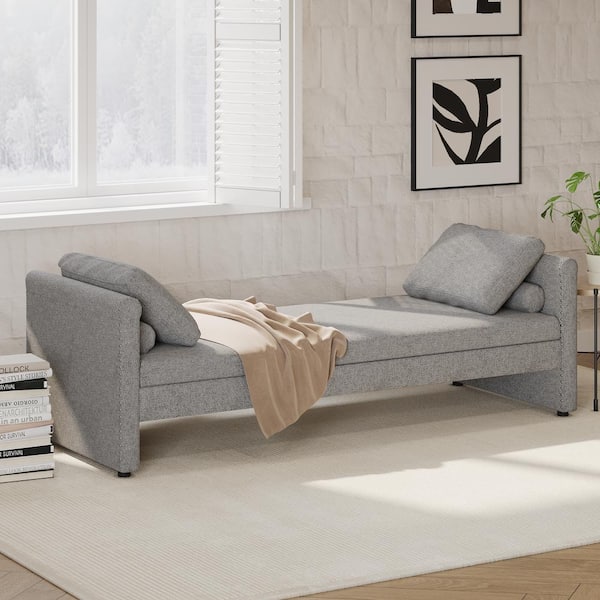 Harper Bright Designs Gray Linen Upholstered Chaise Lounge with 2 Pillows YJH110AAE The Home Depot