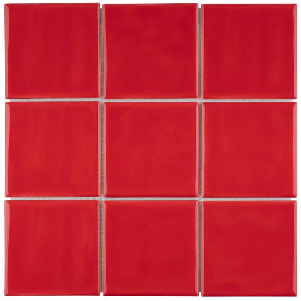 Merola Tile Twist Square Red Cherry 6 in. x 6 in. Ceramic Mosaic Take ...
