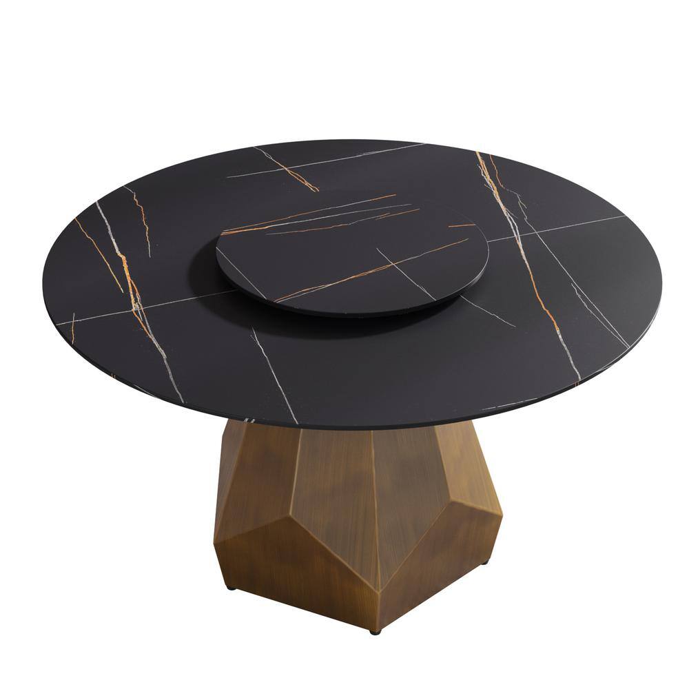 Magic Home 53 in. Black Circular Rotable Sintered Stone Tabletop with ...