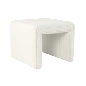 Benjara Eli Cream and Natural Brown Fabric Round Accent Ottoman ...