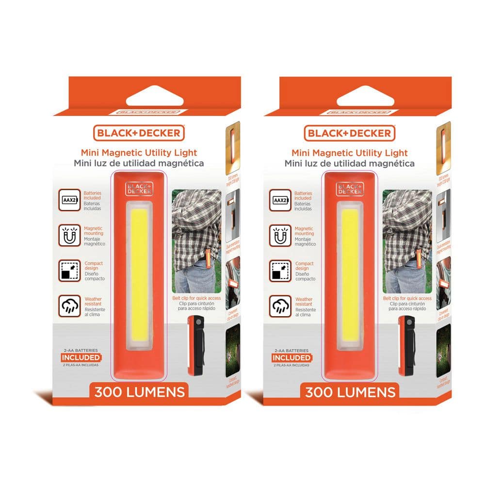 BLACK+DECKER 2-Pack Utility Light, 300LM Battery-Powered COB LED ...