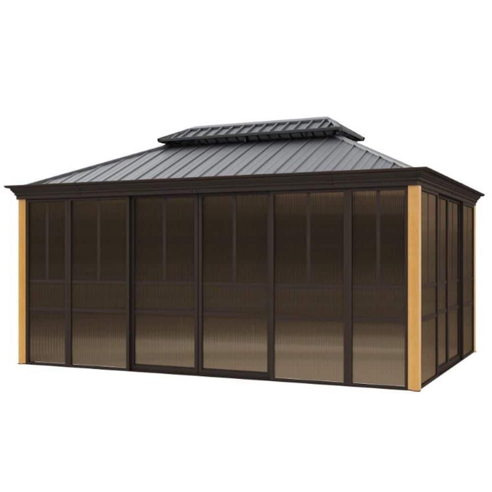 HOMMOW 12 ft. x 16 ft. Patio Sunroom Gazebo with Double Galvanized ...