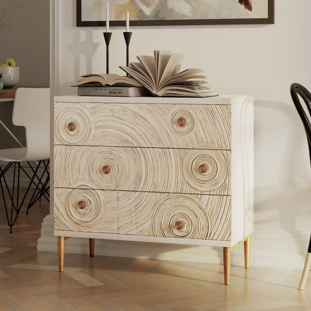FUIN Farmhouse White 3-Drawer 31.5 in. Wide Chest of Drawers X02067-1 ...