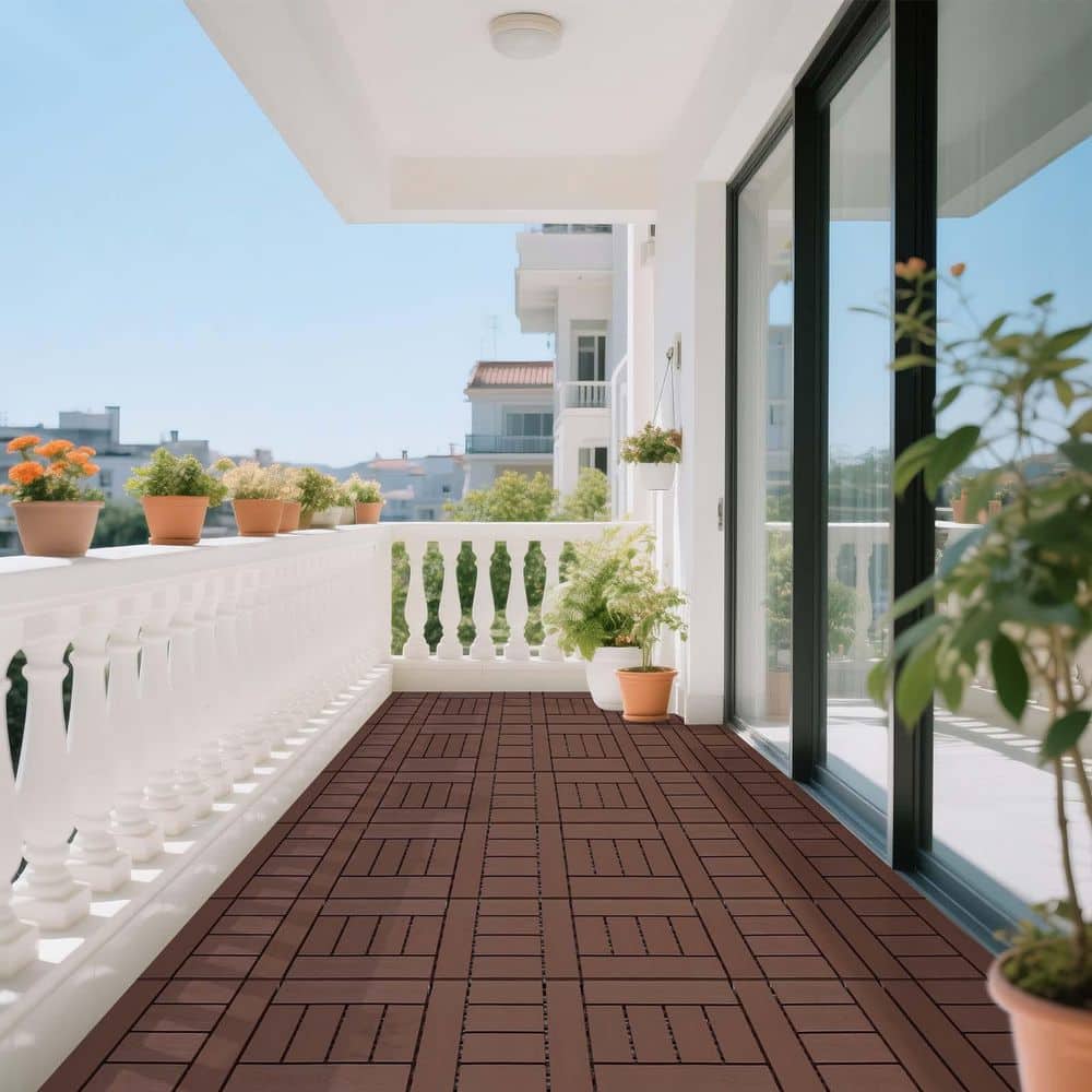 12 in. x 12 in. 44-Pack Brown Plastic Interlocking Deck Tiles,All ...