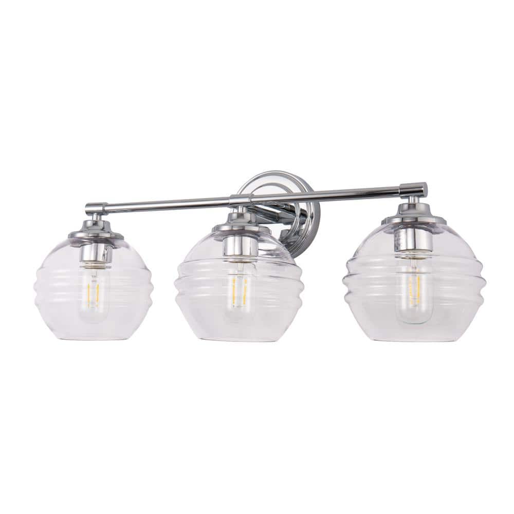 YANSUN 24 in. 3-Light Chrome Modern Globe Vanity Light for Bathroom ...