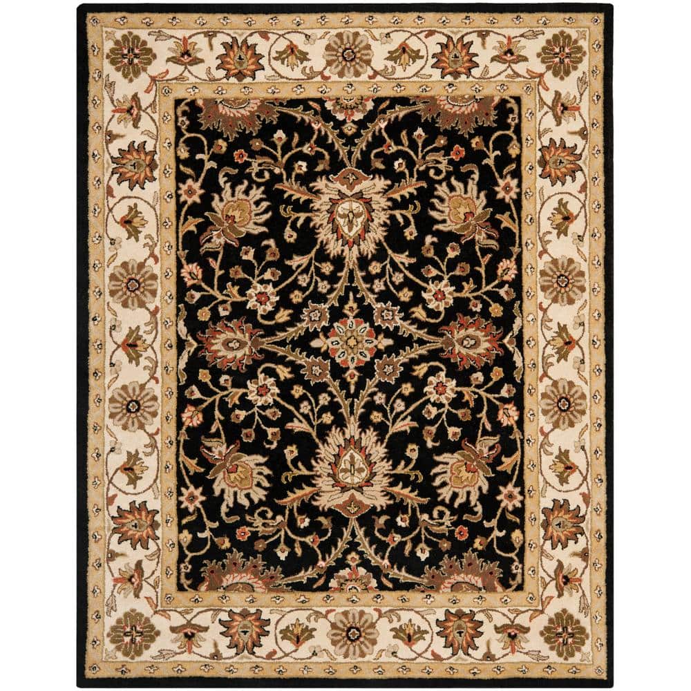 SAFAVIEH Antiquity Black 8 ft. x 10 ft. Floral Border Area Rug AT249B-8 ...