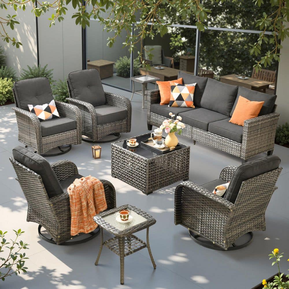 XIZZI Iridescent 8 Pieces Wicker Outdoor Patio and Swivel Rocking ...
