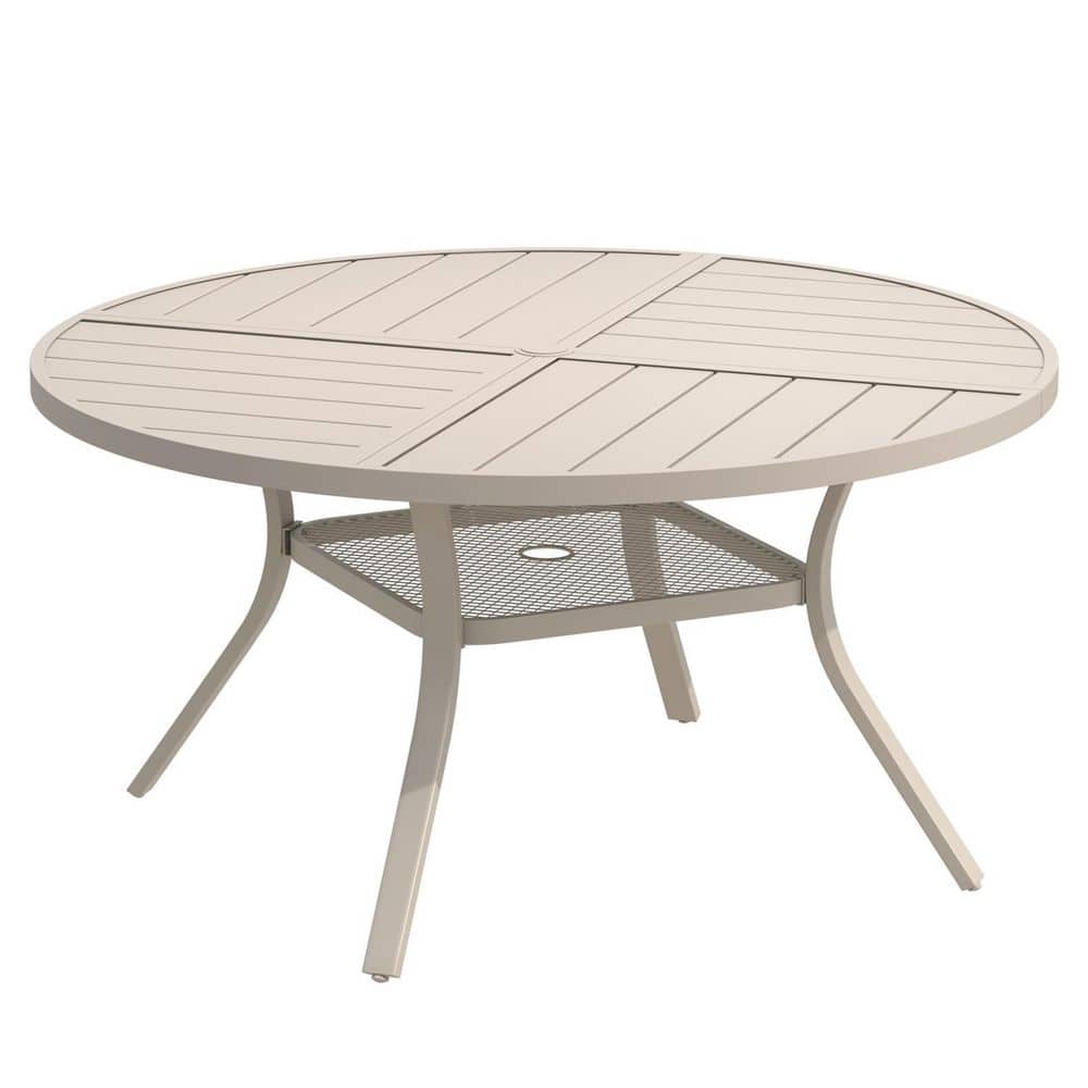 Reviews for Erovio 47.2 in. Sandshell Round Metal Outdoor Dining Table ...