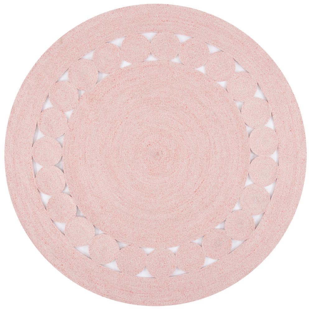 SAFAVIEH Cape Cod Pink 5 ft. x 5 ft. Border Circle Solid Color Round ...