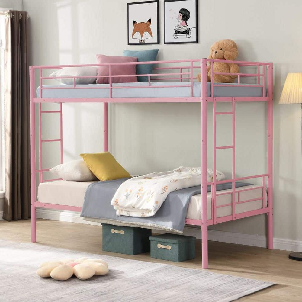 Boyel Living Pink Metal Frame Twin Size Upholstered Platform Bed BL ...