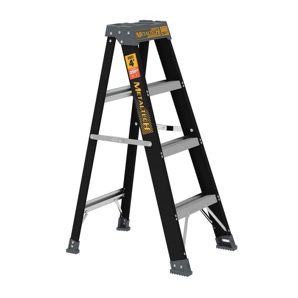 MetalTech 4 ft. Fiberglass Step Ladder, 250 lbs Load Capacity E-SLF4T1 ...