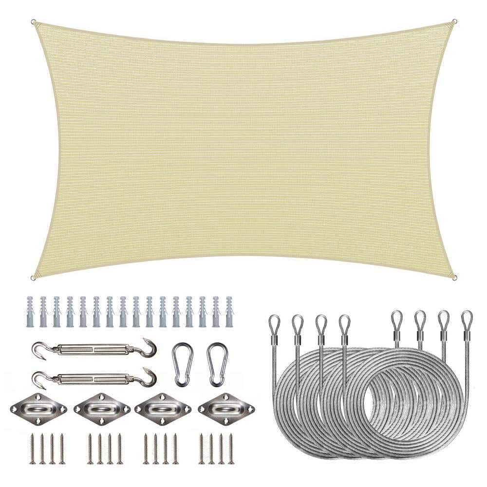 COLOURTREE 8 ft. x 16 ft. 190 GSM Beige Rectangle Sun Shade Sail with ...