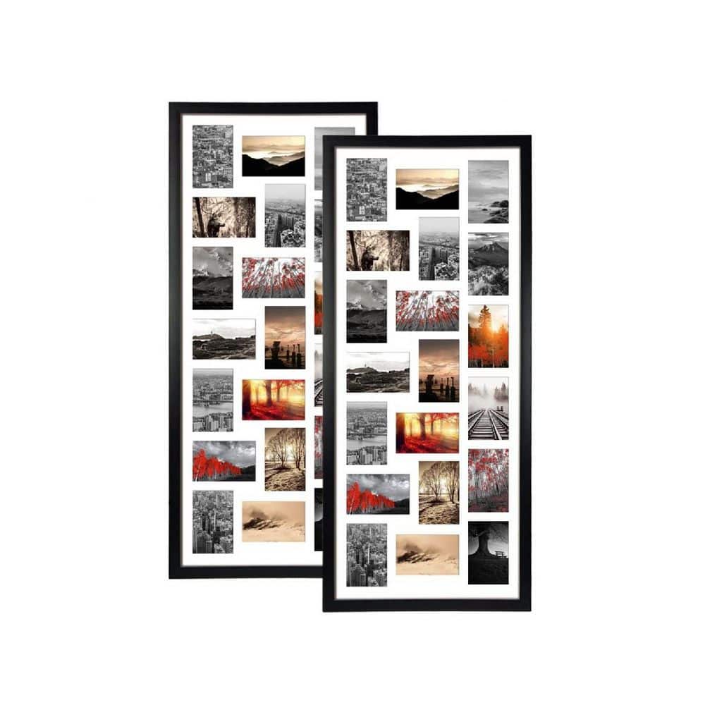 (Set of 2) 20 Opening 4 in. x 6 in. Black Wood Hanging Collage Frame ...