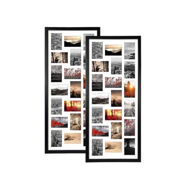 (Set of 2) 20 Opening 4 in. x 6 in. Black Wood Hanging Collage Frame ...