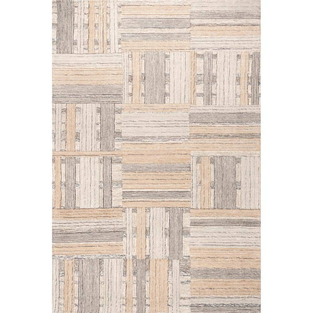 RUGS USA Deco Striped Tile Wool Beige 10 ft. x 14 ft. Area Rug MTTL02A ...