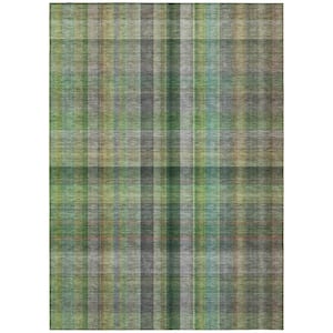 HomeRoots Green 5 ft. x 8 ft. Woven Plaid Rectangle Indoor/Outdoor Area ...
