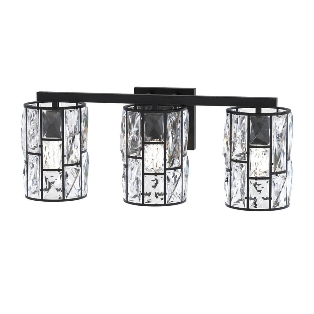 Easylite Kristella 24 in. 3-Light Black Vanity Light with Crystals ...
