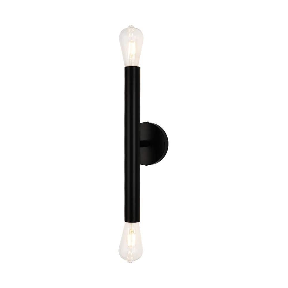 HUOKU William 2-Light 4.7 in. W Stain Black Vanity Light Linear Tube ...