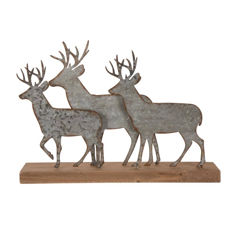 Glitzhome 9.53 in. H Galvanized Metal/Wooden Reindeer Table Decor ...