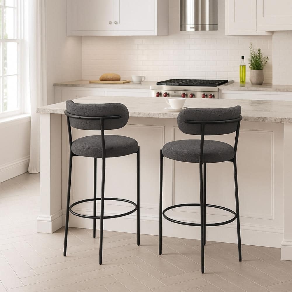 Benjara 41 in. H Gray and Black Low Back Metal Bar Stool with Fabric ...