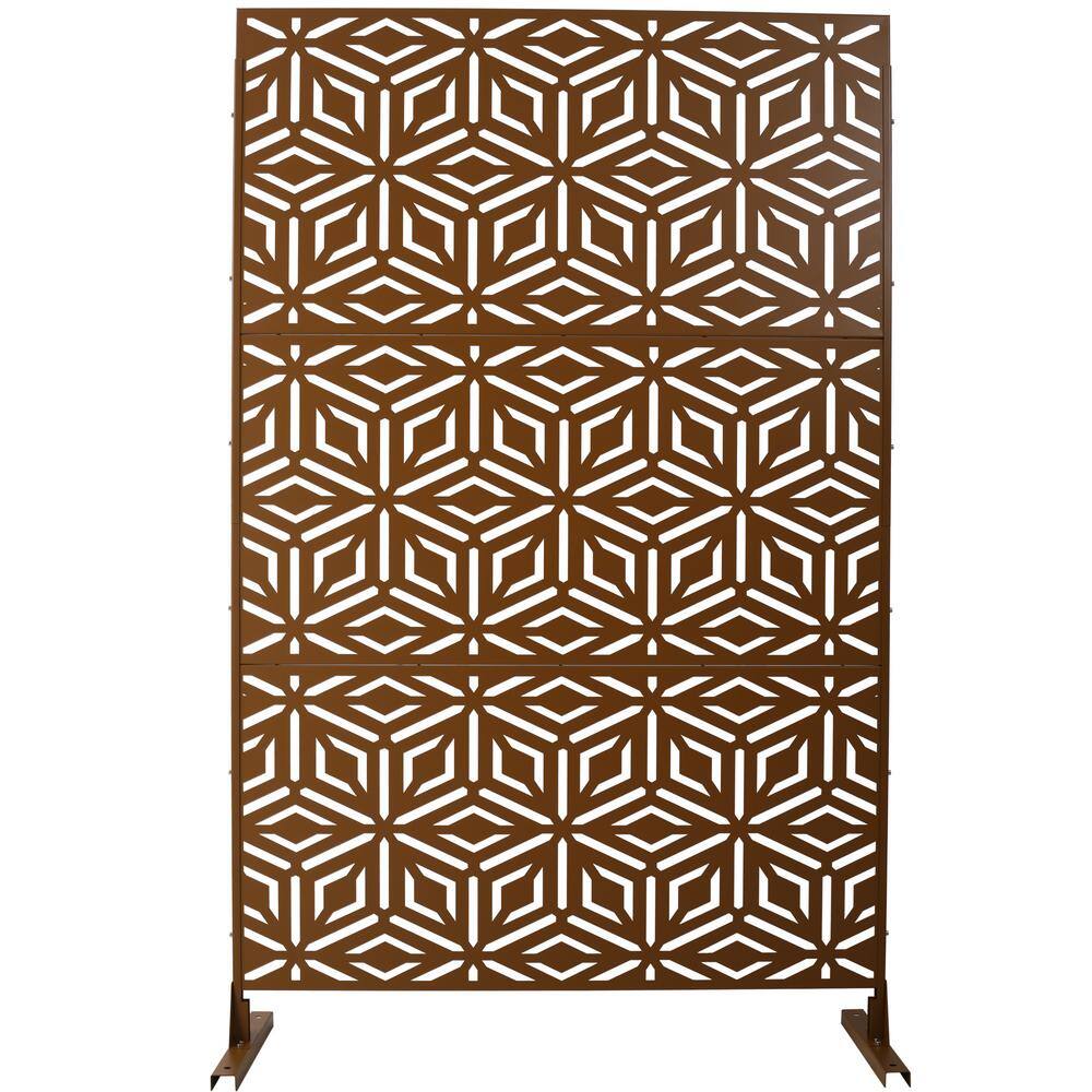 Zeus & Ruta 6.3 ft. H x 4 ft. W Brown Metal Privacy Screen Freestanding ...