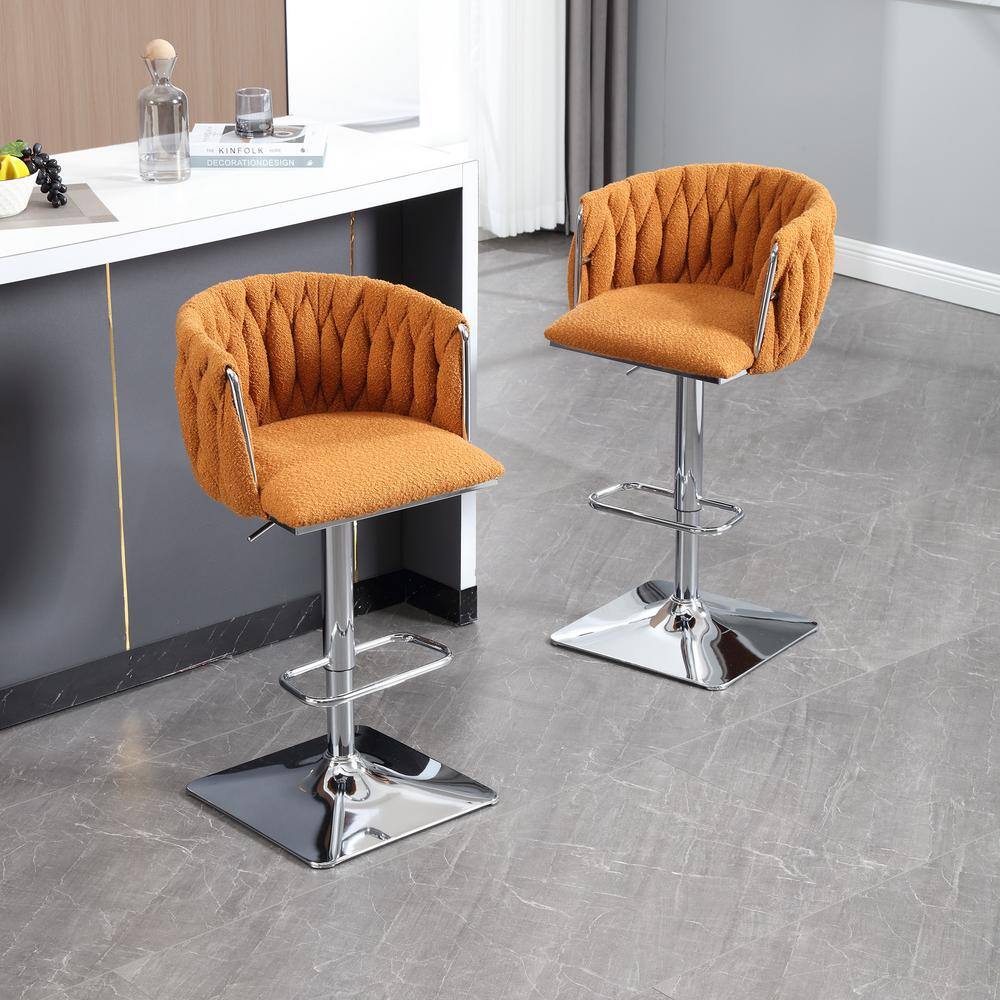 HOMEFUN 32.68 in. Orange Boucle Seat High Back Metal Frame Adjustable ...