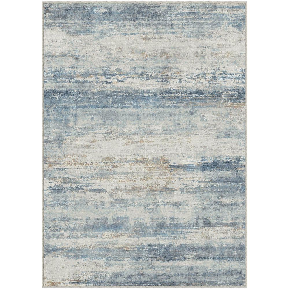 HaiiMeid Sunset Over Sea Blue/Gold 8 ft. x 10 ft. Washable Modern ...