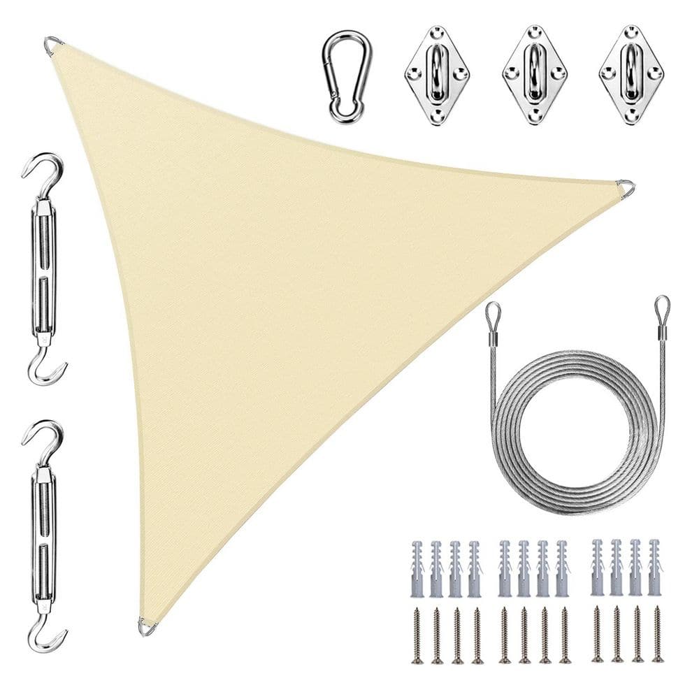 AMGO Pro Ring 20 ft. x 20 ft. x 20 ft. Triangle Sun Shade Sail with Hardware Kit and Rope-Beige ...