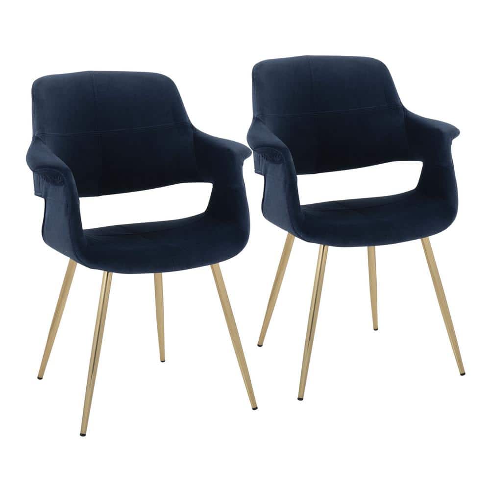 Lumisource Vintage Flair Blue Velvet and Gold Metal Arm Chair (Set of 2 ...