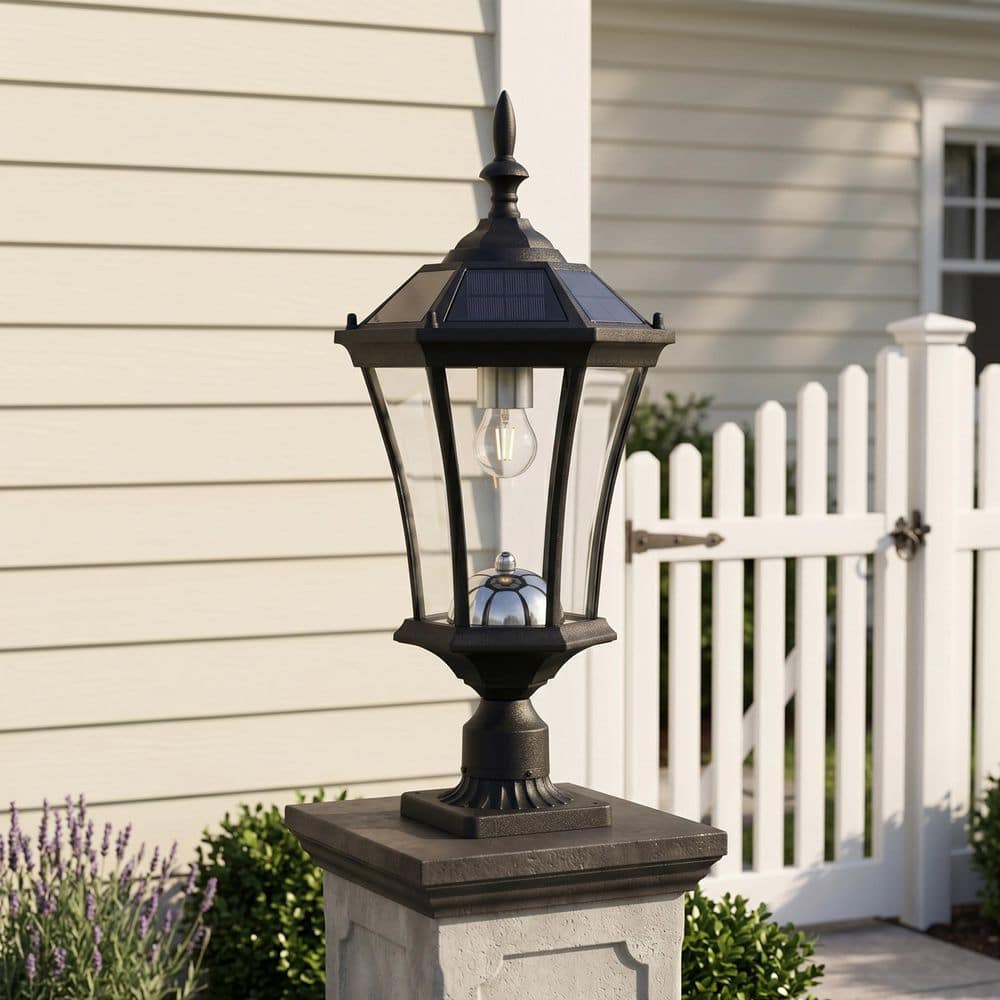 Byteany 22 in. 1-Light Black Aluminum Dusk to Dawn Solar Outdoor Rust ...