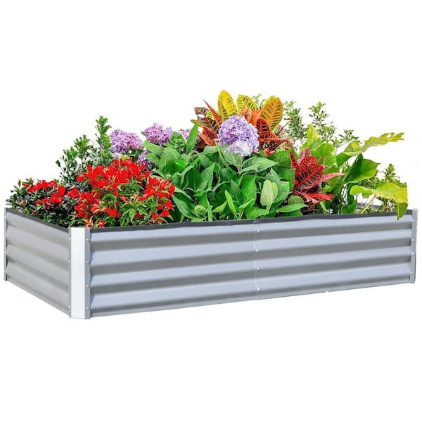 6 ft. L x 3 ft. W x 1 ft. H Silver Steel Planter Box for Gardening CJ ...