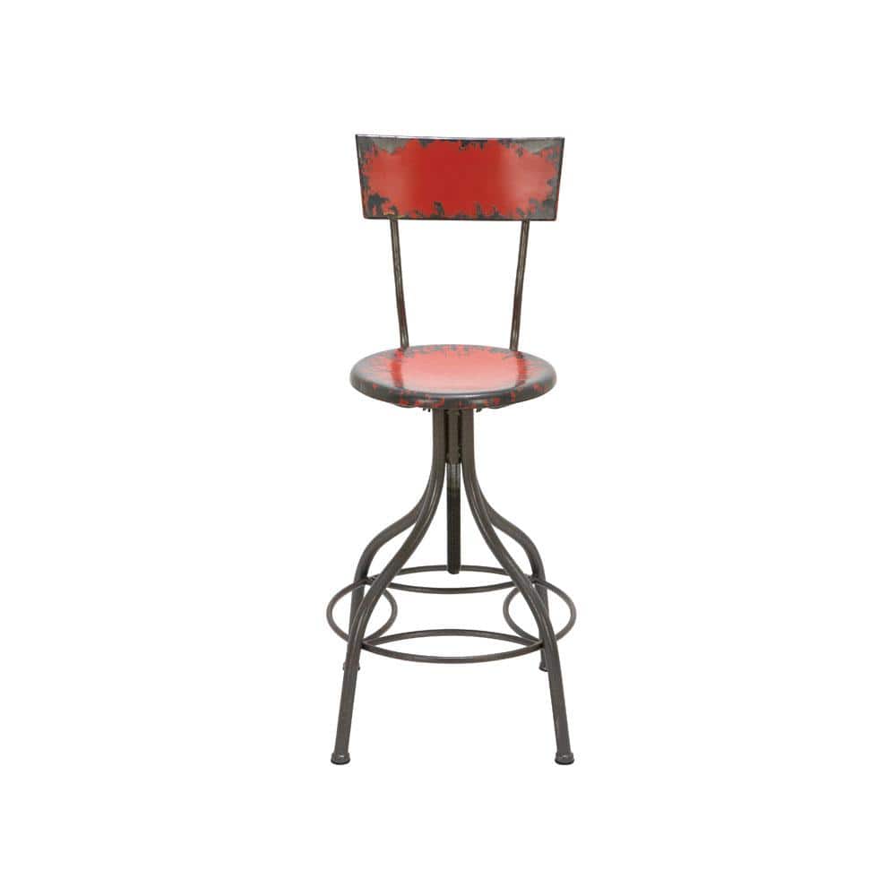 Litton Lane 41 in. Red Metal Bar Stool with Backrest 55418 - The Home Depot
