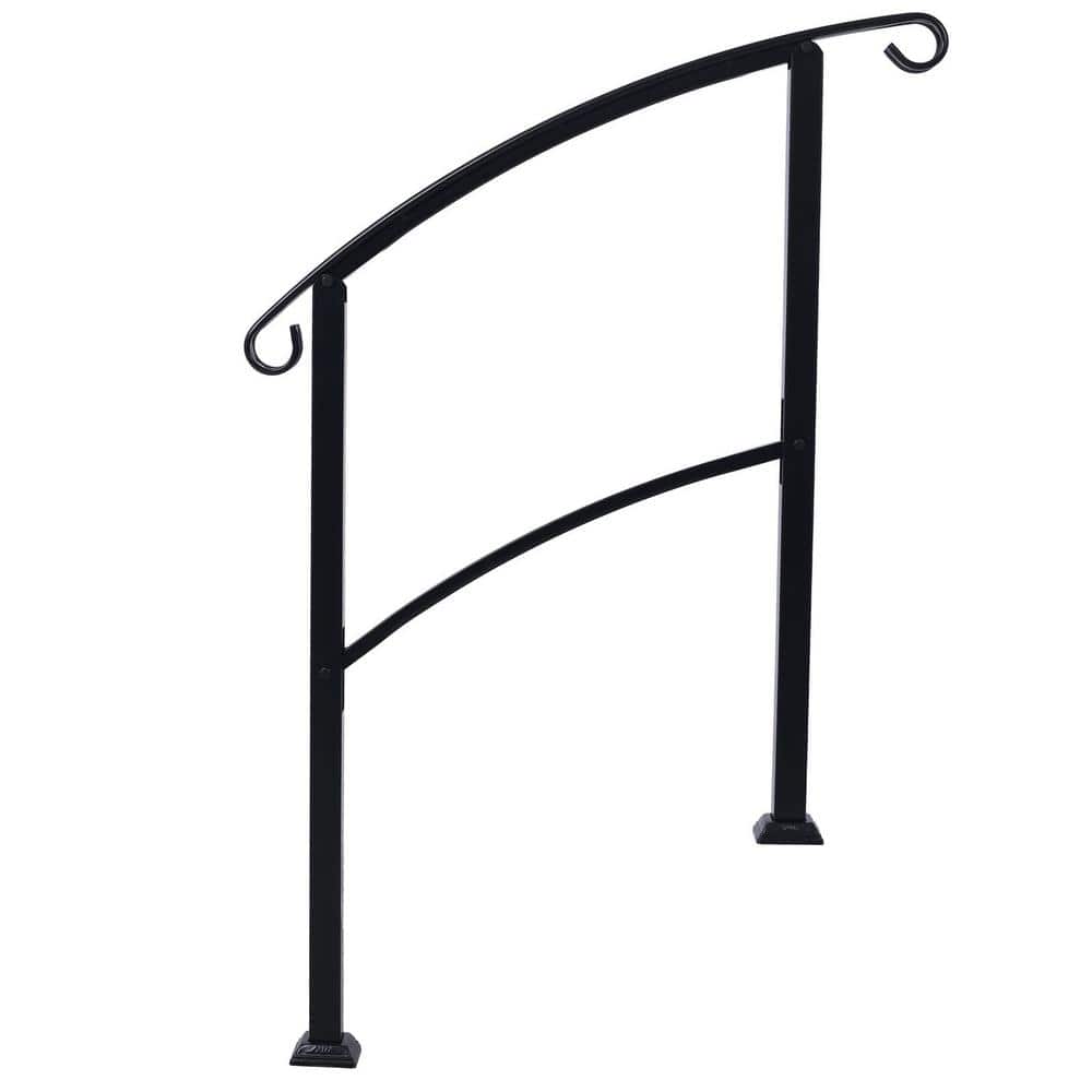 Angel Sar 55 in. H x 37 in. W Black Wrought Iron Handrails, Outdoor ...