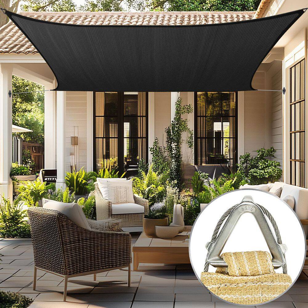ROYAL SHADE 16 ft. x 20 ft. Black Rectangle Pro Ring Sun Shade Sail ...