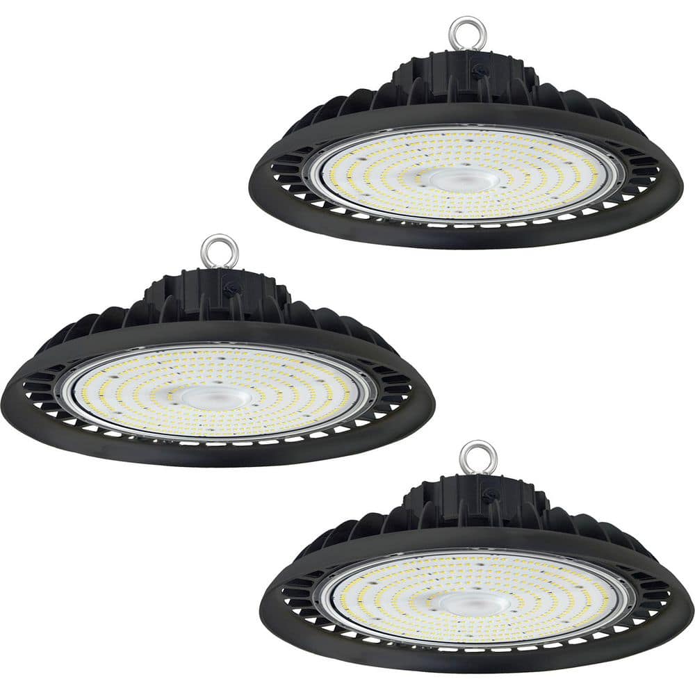 KOAOEIRS 3-Pack 11 in. 600-Watt Equivalent Integrated LED Dimmable Black UFO High Bay Light ...