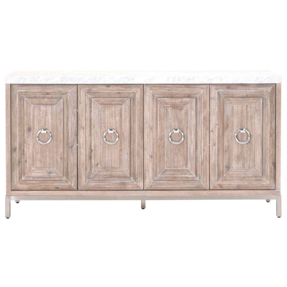 Benjara Brown and White Marble 71 in. Sideboard with Metal Base ...
