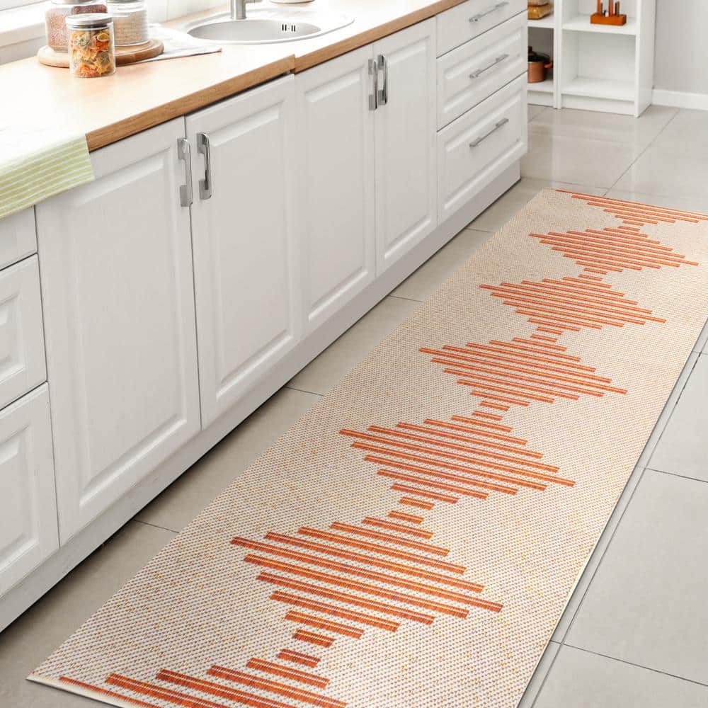 JONATHAN Y Vinales Diamond Stripe Beige/Orange 2 ft. x 8 ft. Indoor ...