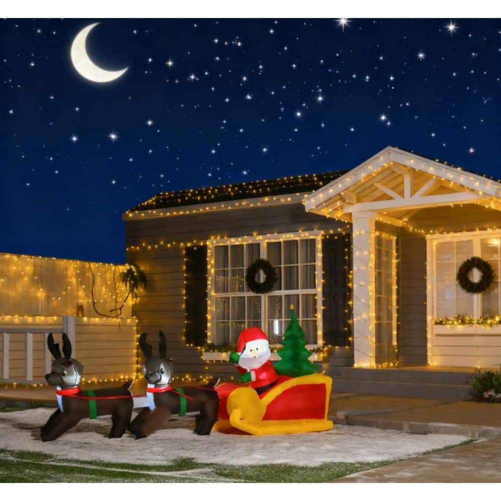 Christmas Inflatable Santa Claus with Sleigh and Reindeer, Outdoor Blow ...