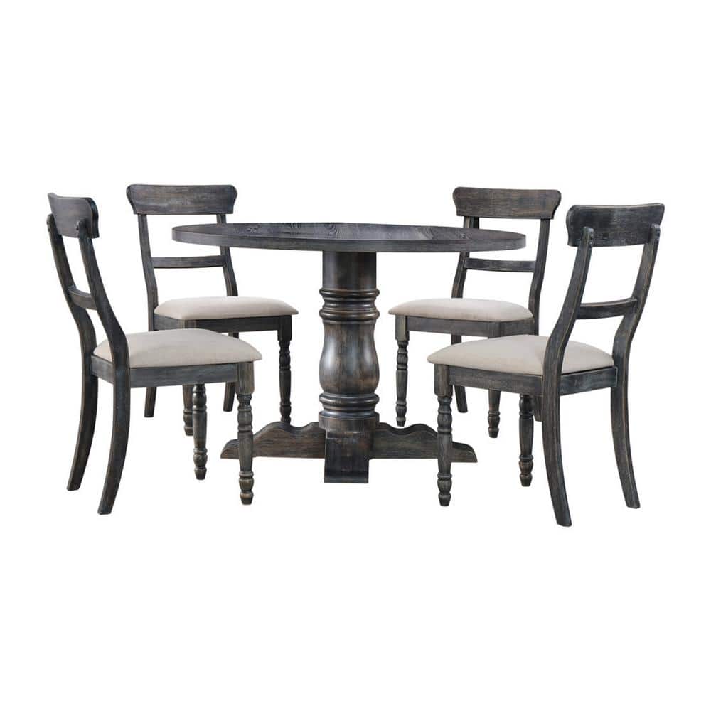 Best Master Furniture Selena 5-Piece Weathered Grey Round Dinette Set ...