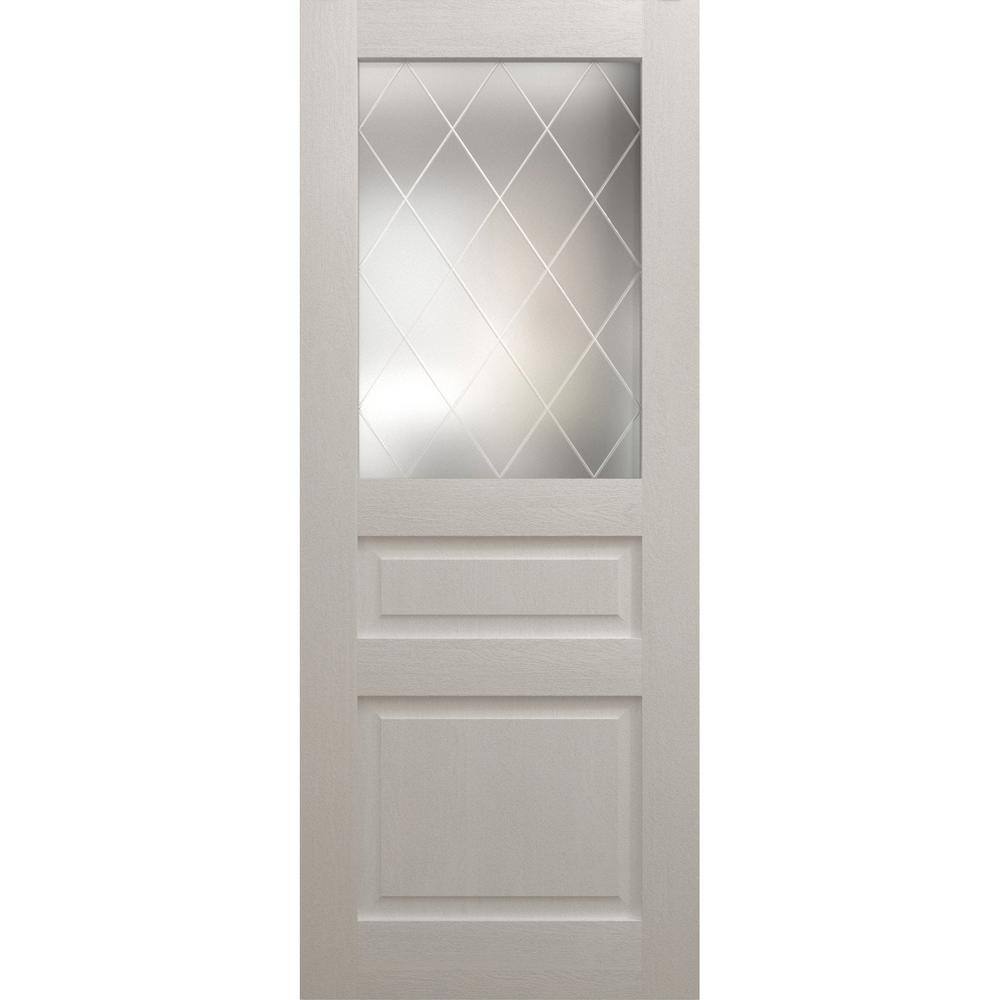 Sartodoors 32 in. x 80 in. Frosted Glass Painted White Oak Solid Wood ...