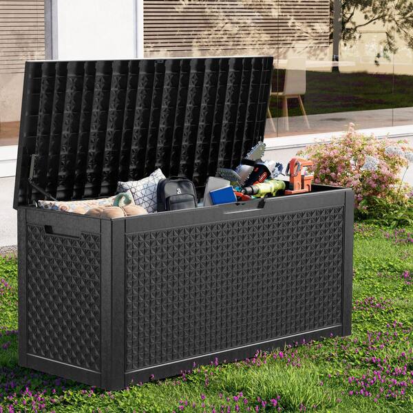 Lycvki 100 Gal. Black Resin Outdoor Waterproof Storage Housing Deck Box ...