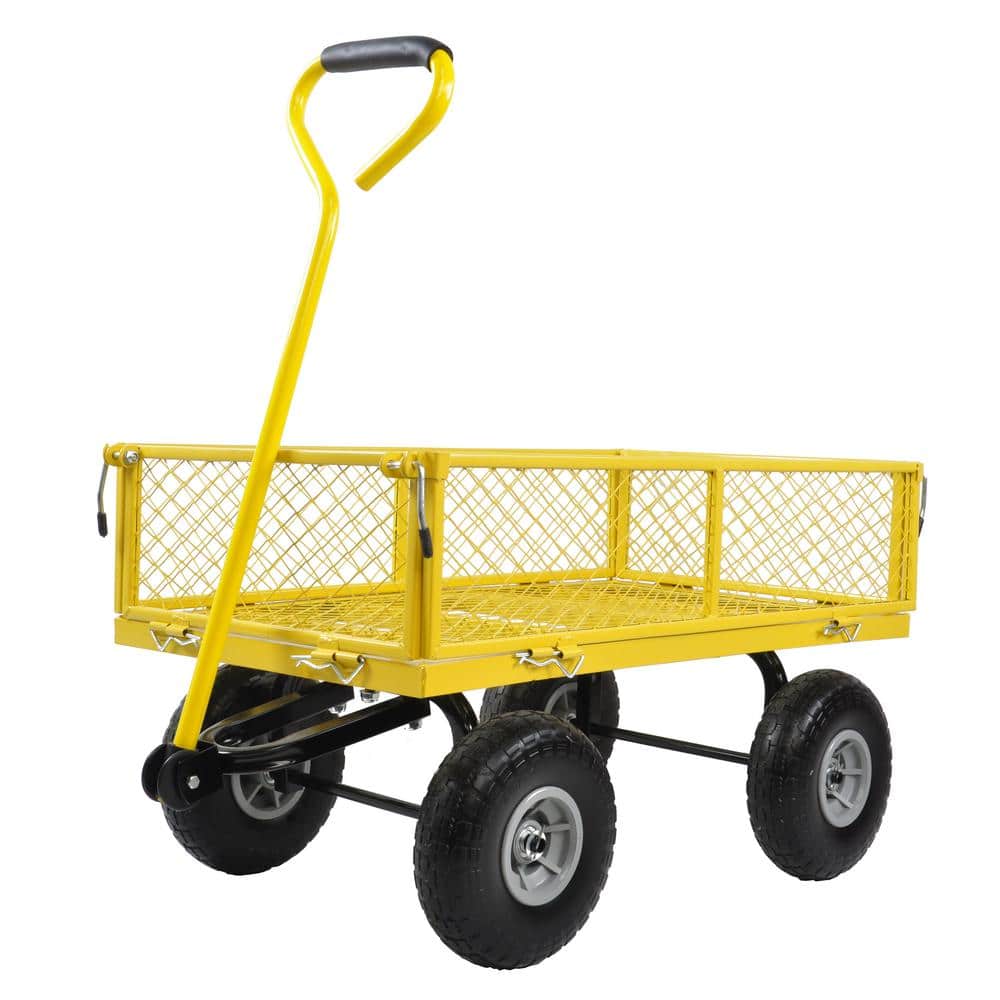 Sudzendf 3.5 cu. ft. Mesh Steel Frame Wagon Heavy-Duty Push Garden Cart ...