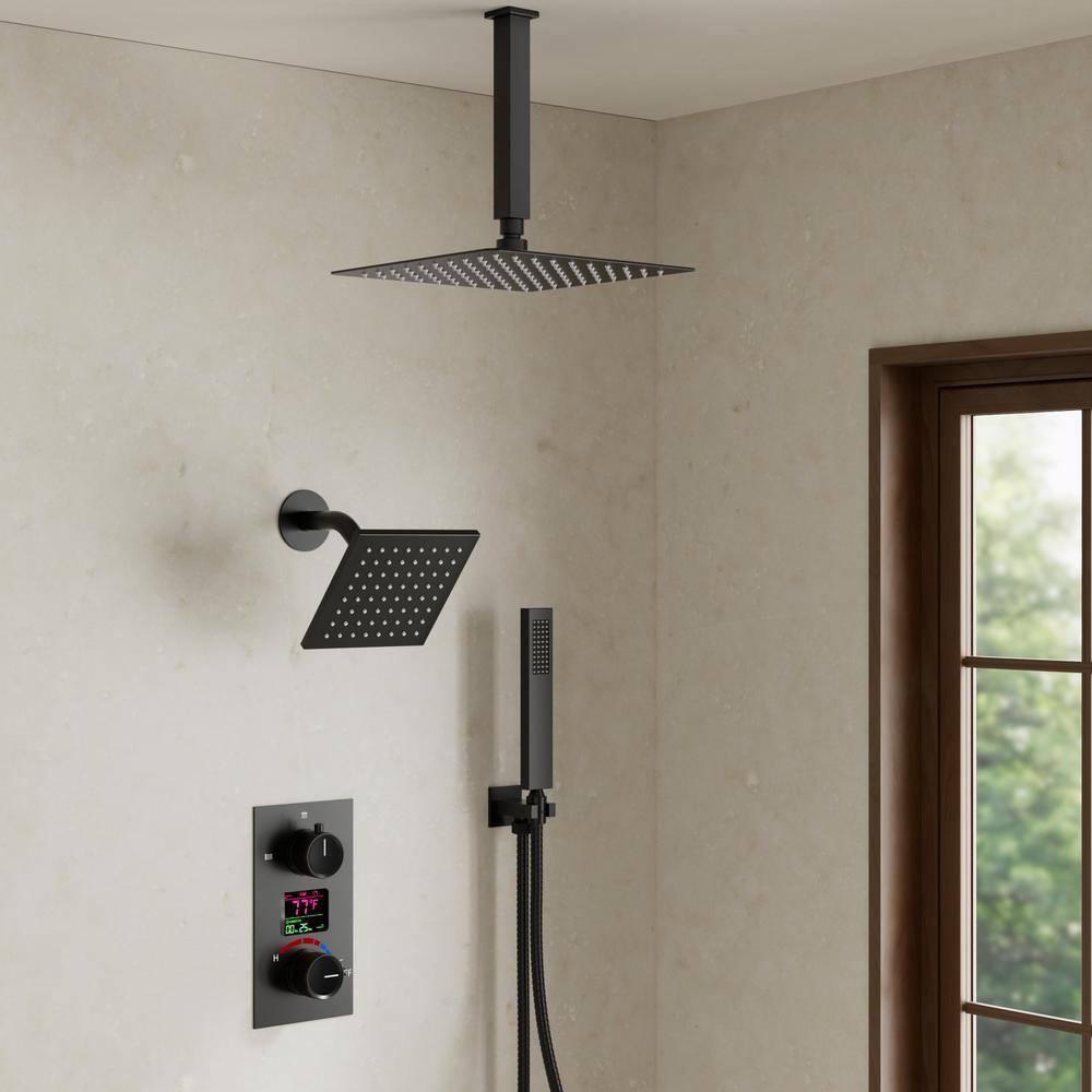 YAWWALK Single Handles 3-Spray Ceiling Mount 12 and 6 in. Shower Head ...
