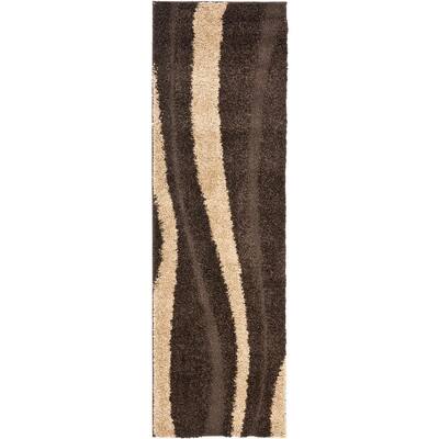 SAFAVIEH Florida Shag Dark Brown/Beige 4 ft. x 6 ft. Striped Area Rug ...