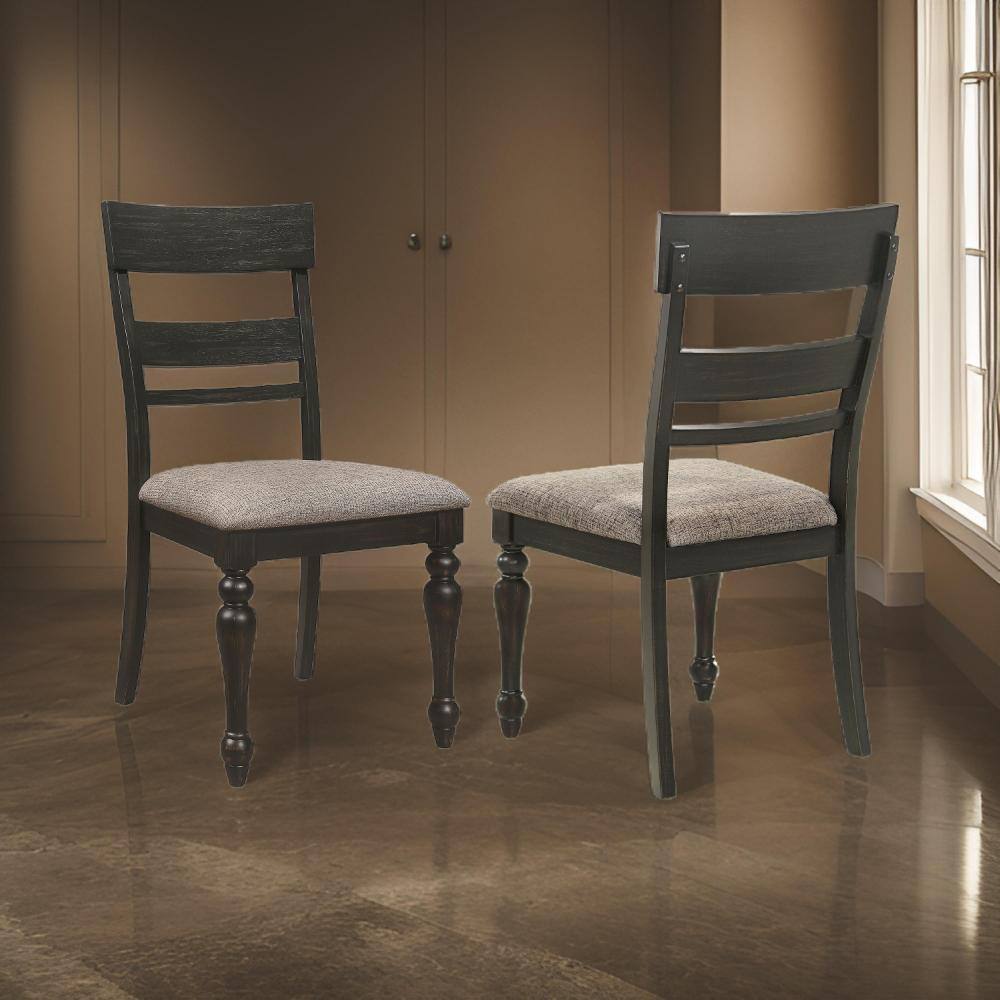 Benjara Brown and Gray Fabric Wooden Frame Dining Chair (Set of 2 ...