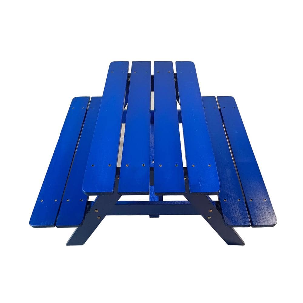 Afoxsos 33.6 in. W x 29.9 in. D x 20.87 in. H Blue Wooden Picnic Table ...