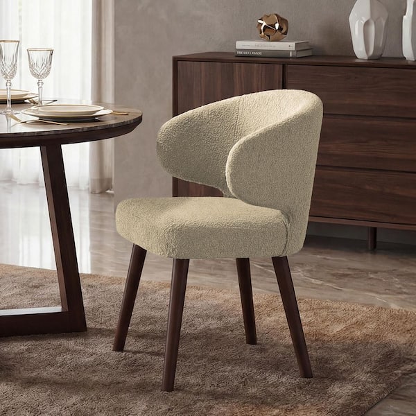 JEAREY Khaki Boucle Fabric Upholstered Curved Back Dining Chair (Set of ...
